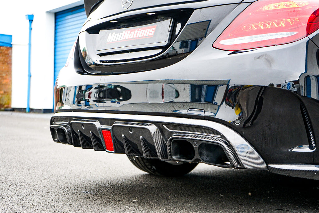MERCEDES C63 W205 BRABUS STYLE CARBON FIBRE REAR DIFFUSER WITH BRABUS ...